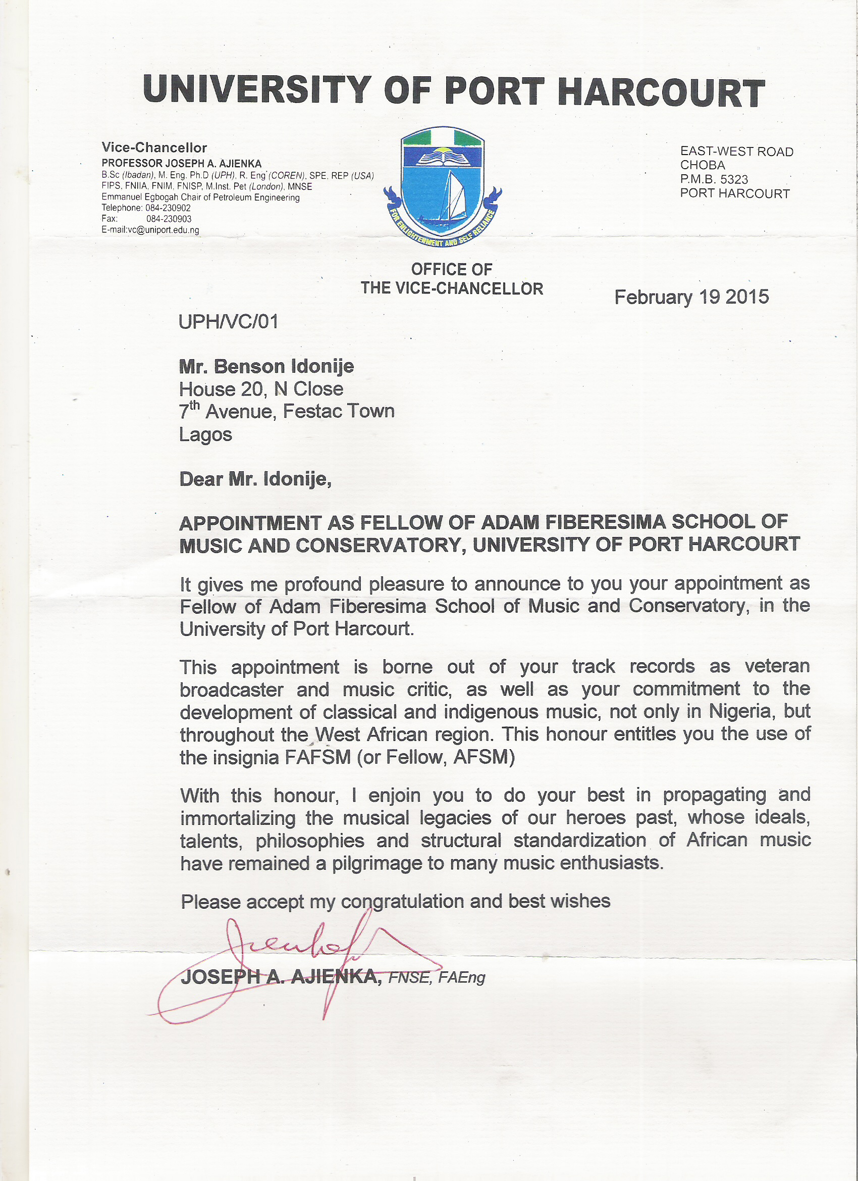 Uniport honours Burna Boy's grandfather, Benson Idonije