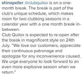 Quilox Night Club announces one-month shut down - Nigerian ...